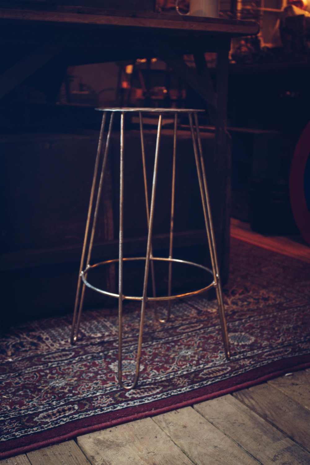 Brass Finish Hairpin Leg Stool